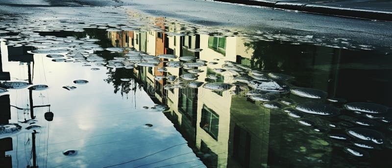 A Puddle of Water in Front of a Building Stock Image - Image of urban ...