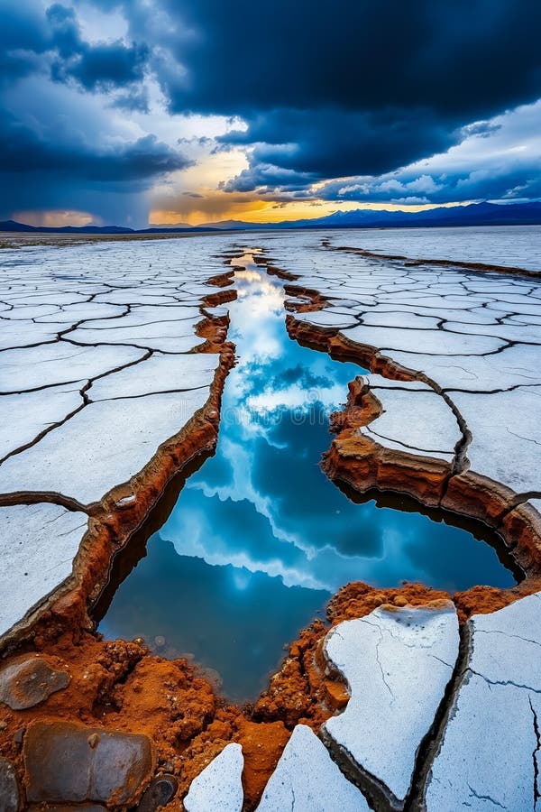 A Puddle of Water in the Middle of a Salt Flat Stock Image - Image of ...