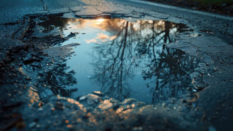Puddle Water Side Road Suitable Transportation Themes Stock Photos ...