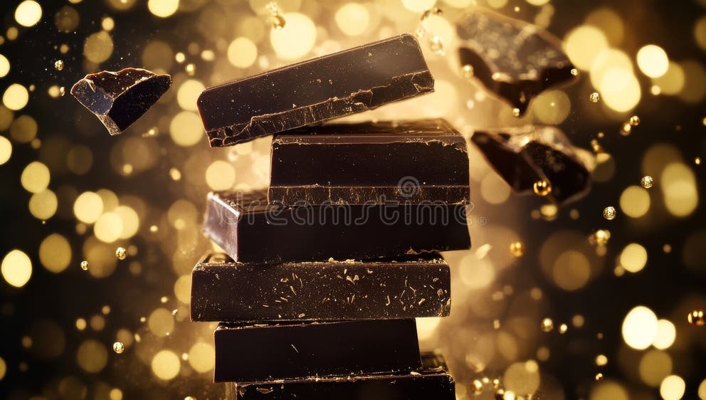 Puddles of Caramel Syrup are Being Fallen into by Chocolate Bars Stock ...