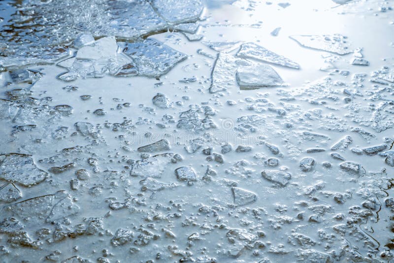 Puddles and chopped ice stock image. Image of cracked - 68377357