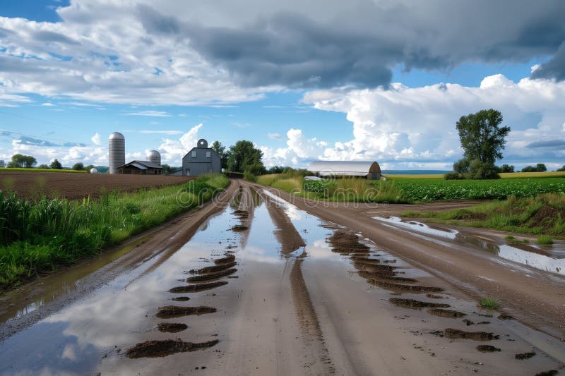 Mud and Puddles on a Dirt Road after Rain Stock Photo - Image of tread ...