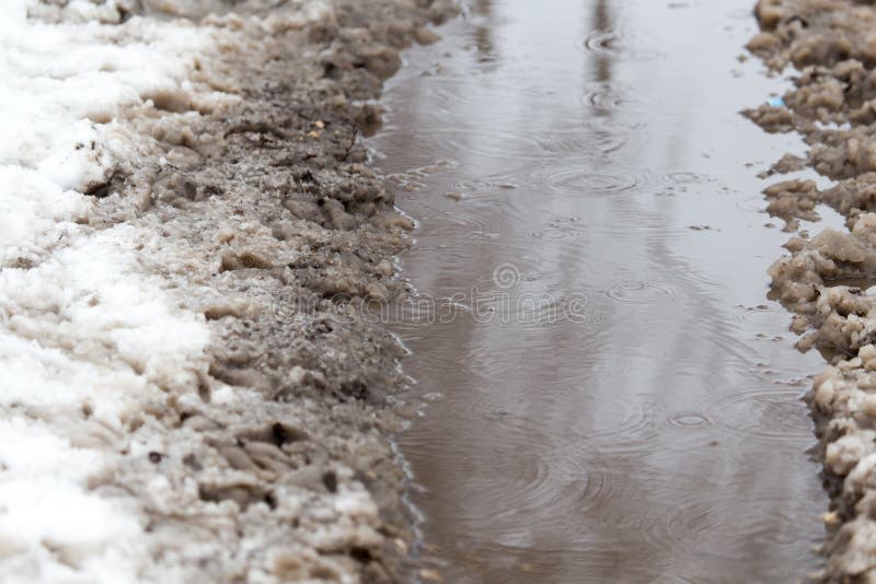 Puddles from the Rain in Winter Stock Photo - Image of snow, water ...
