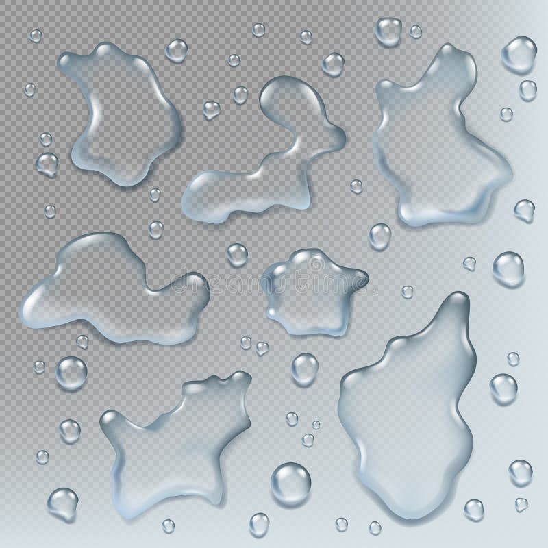 Puddles Realistic. Top View Liquid Drops and Puddle Splashes Wet ...