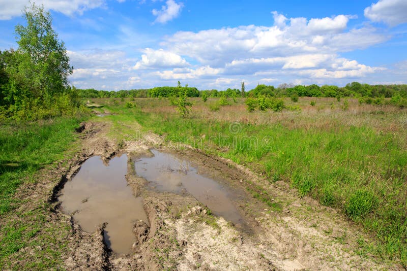 Puddles on rut road stock photo. Image of landscape, environment - 73264778