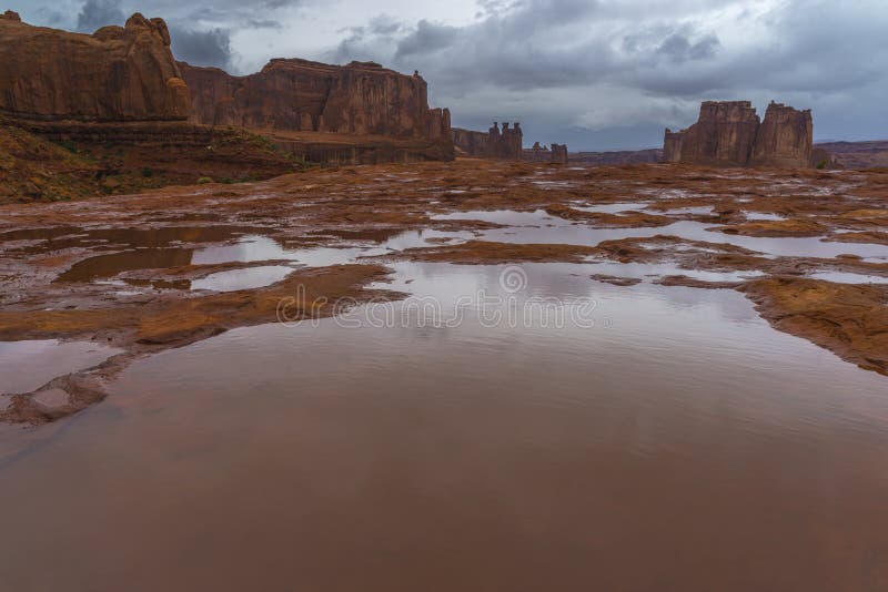 Puddles of Water after Rainstorm in the Arches National Park Stock ...