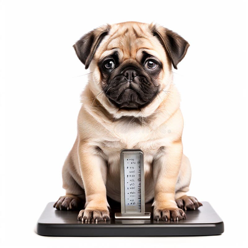 Pudgy Pup: Heavy Fat Pug Dog on Veterinary Scale Stock Illustration ...