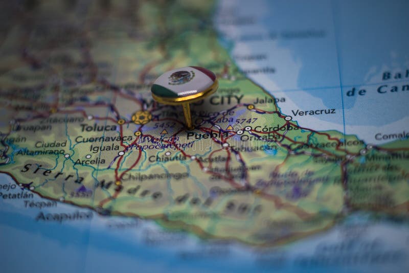 Puebla Pinned on a Map with the Flag of Mexico Stock Image - Image of ...