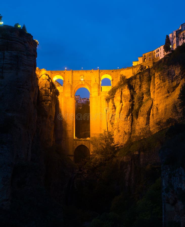Puente Nuevo, New Bridge, At Night In Ronda, Spain Stock Photo - Image ...