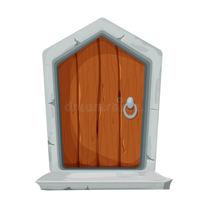 Puerta De Madera Con Marco De Puerta De Piedra De La Ventana Al Estilo