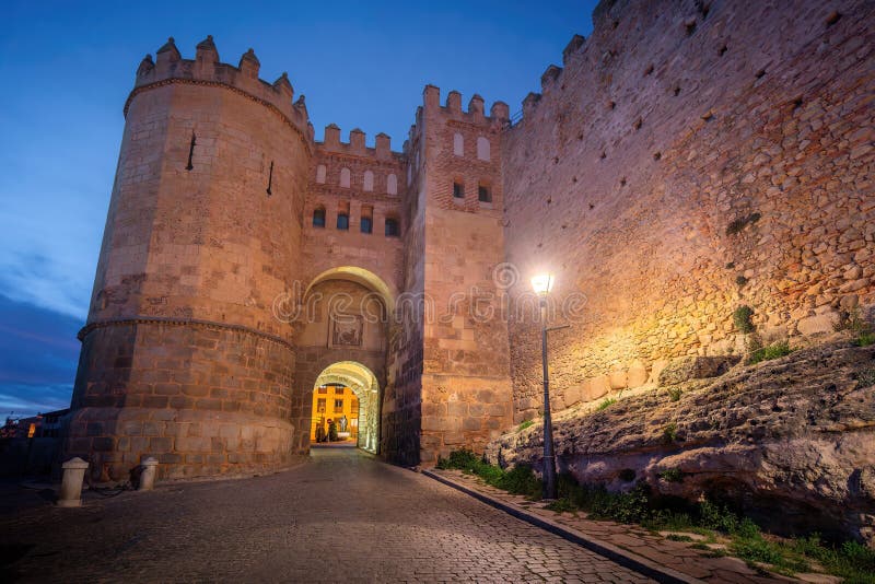 Puerta De San Andres Gate at Night - Segovia, Spain Stock Photo - Image ...