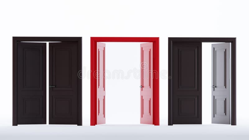 Puertas De Madera Roja Y Oscura Aisladas En Un Fondo Blanco Stock De