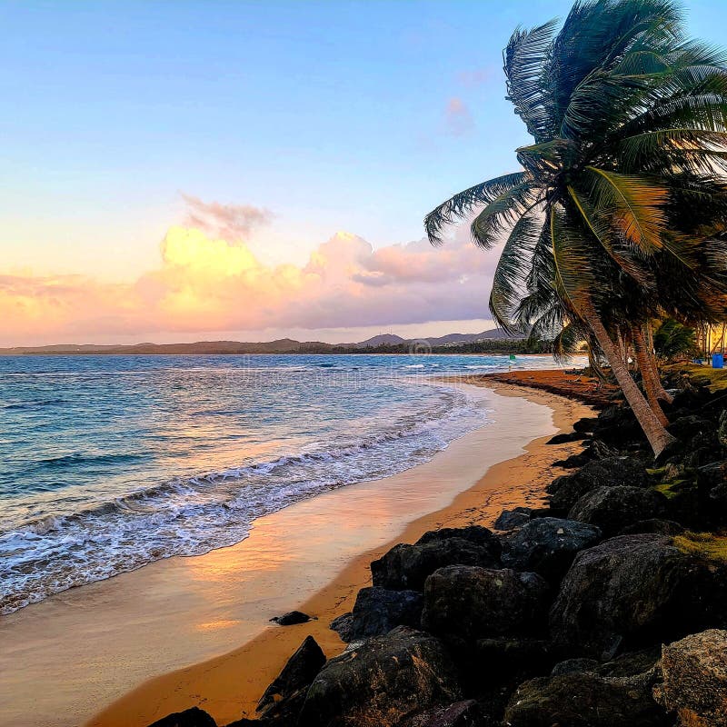Puerto Rican Beach at Sunset Stock Image - Image of morning, dawn ...