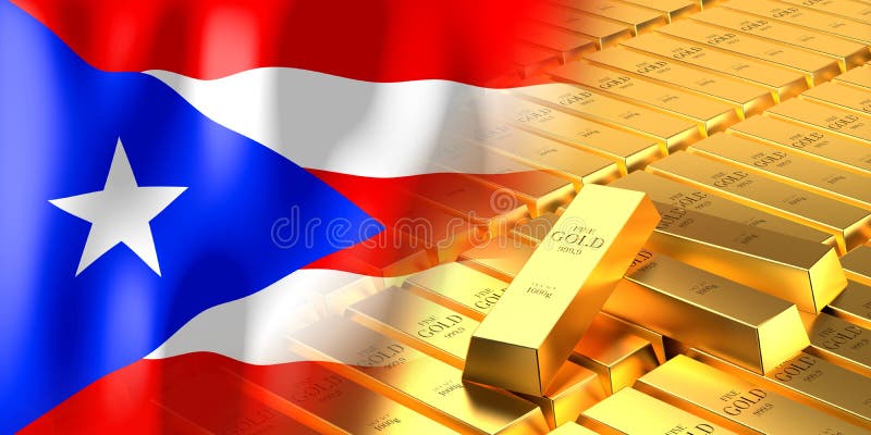 Puerto Rico Flag and Gold Ingots - 3D Illustration Stock Illustration ...