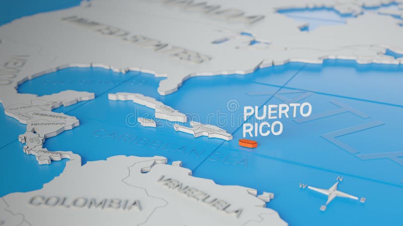 Puerto Rico Highlighted on a White Simplified 3D World Map. Digital 3D ...