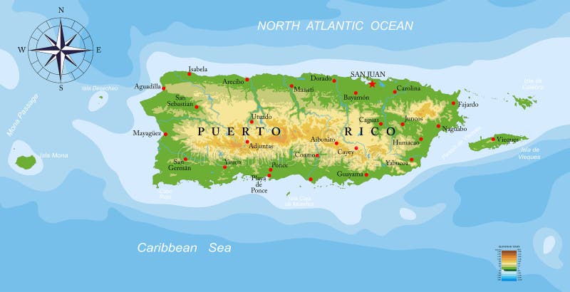 Puerto Rico-highly Detailed Physical Map Stock Vector - Illustration of ...