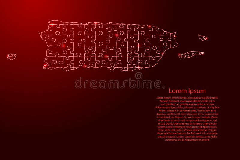 Puerto Rico Map from Red Pattern Composed Puzzles and Glowing Space ...