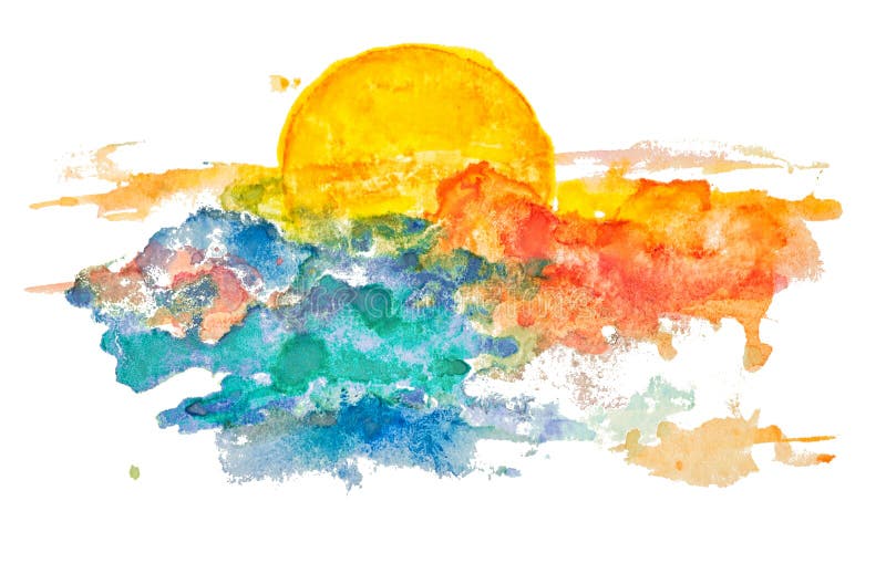 Puesta Del Sol De La Acuarela Stock de ilustración - Ilustración de ...