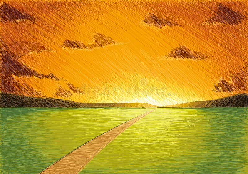 Puesta del sol de la tarde stock de ilustración. Ilustración de paisaje ...