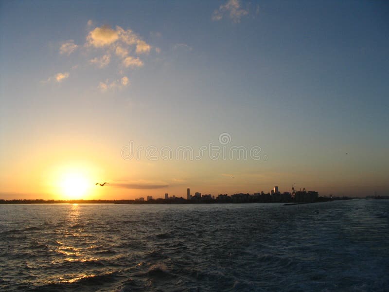 Puesta del sol en Miami imagen de archivo. Imagen de agua - 697445