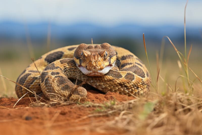 Puff Adder Striking at a Rodent in a Grassy Field Stock Image - Image ...