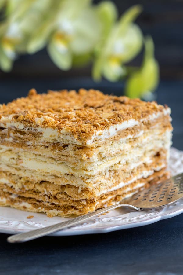 Puff cake with cream. stock image. Image of birthday - 70254983