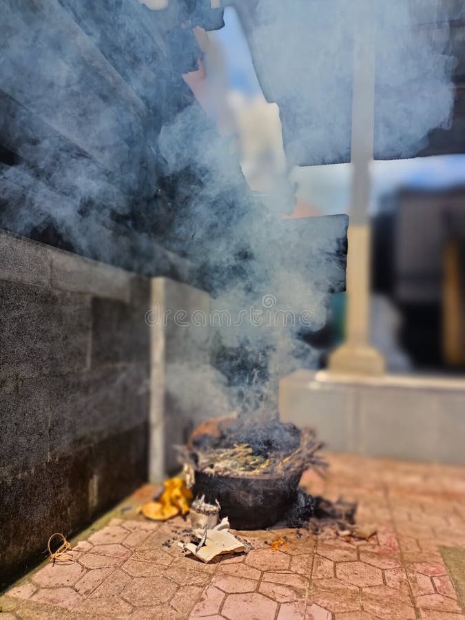 A Puff of Coconut Fiber Smoke when the Mantra Echoes Stock Photo ...
