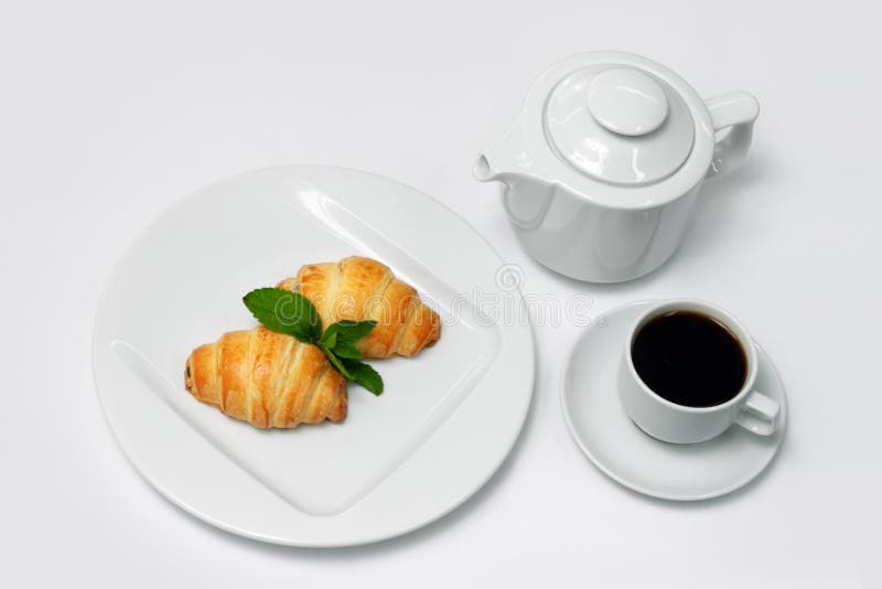 Puff Desserts with Espresso Cup and Coffee Pot Stock Image - Image of ...