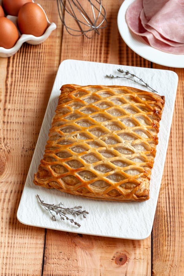 Puff with Ham and Cheese on a Rectangular Plate Stock Photo - Image of ...