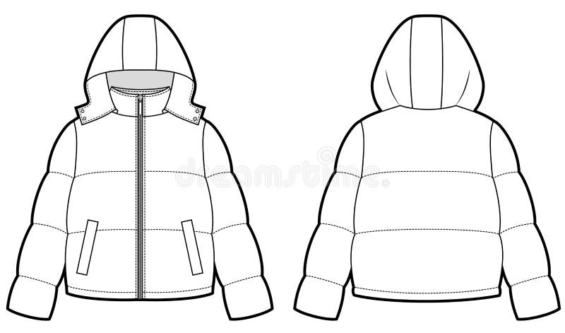 Puff Jacket Technical Sketches. Winter Sport Jacket Stock Vector ...