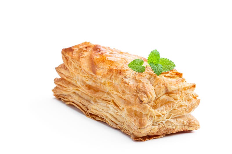 Puff Pastry Cake Slices Isolated on White Stock Photo - Image of cake ...