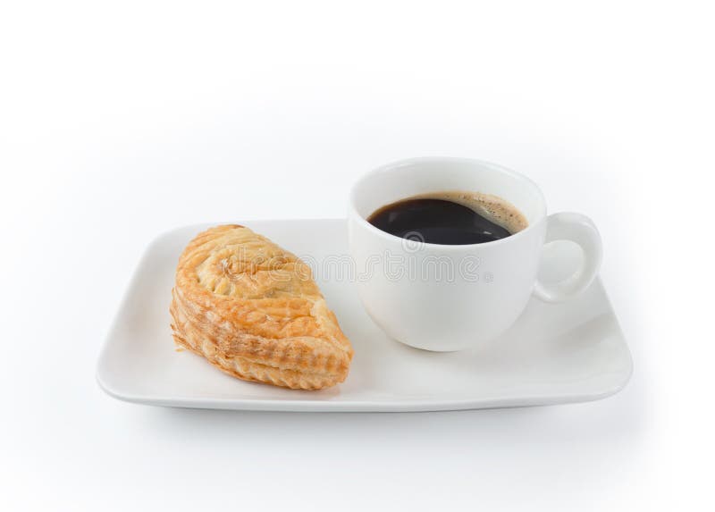 Puff Pastry and Coffee Cup on White Background Isolate. Continental ...