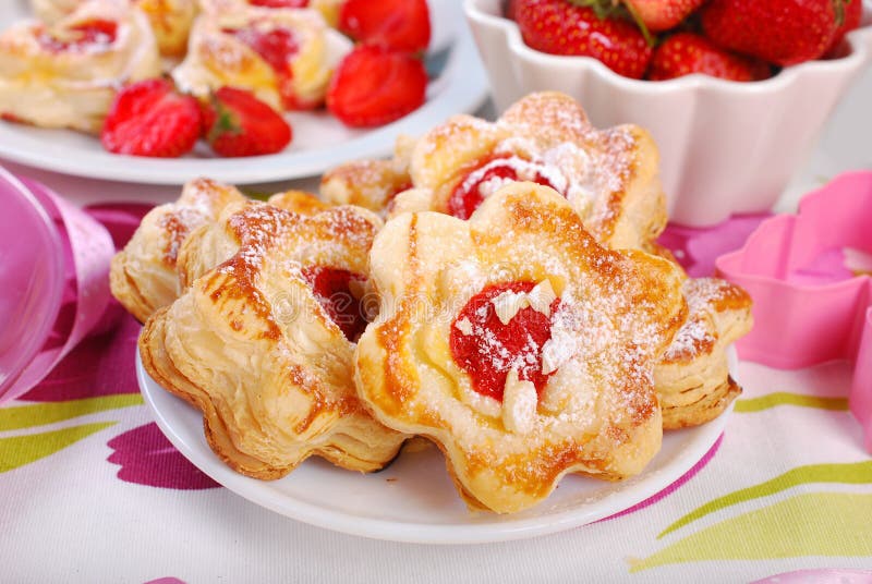 Puff Pastry Cookies with Strawberry and Almonds Stock Photo - Image of ...