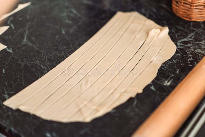 Puff Pastry Cut into Strips on a Tabletop Stock Image - Image of ...