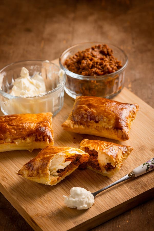 Puff Pastry Filled with Minced Meat Stock Image - Image of ...