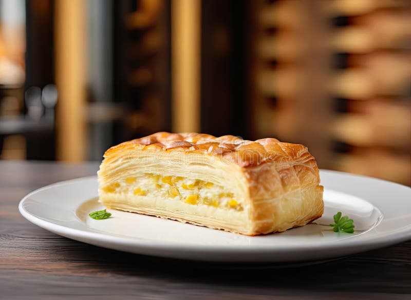 Puff Pastry with Filling on the White Plate Stock Image - Image of ...