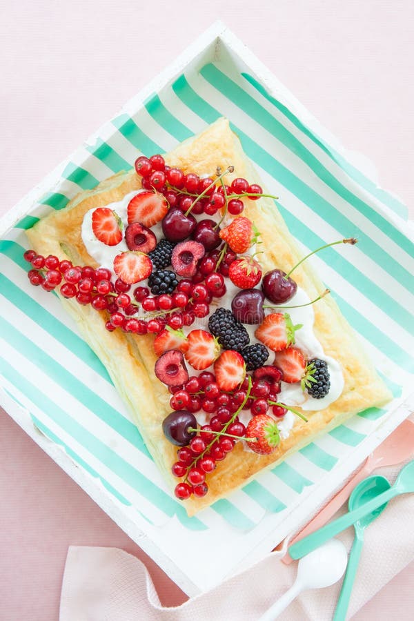 Puff Pastry with Fresh Fruits Stock Photo - Image of stripes, raspberry ...