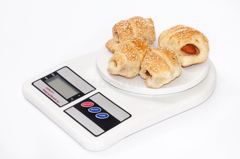 Puff Pastry with Hot Dog on the Digital Scale Stock Image - Image of ...