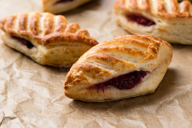 Puff Pastry with Jam on Paper Stock Photo - Image of sweet, dessert ...