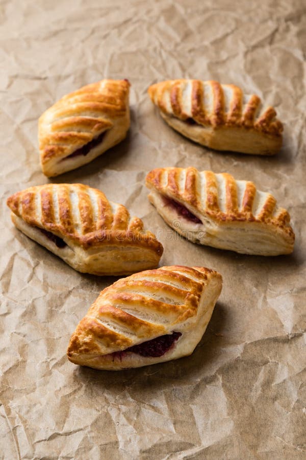 Puff Pastry with Jam on Paper Stock Photo - Image of dessert, sweet ...