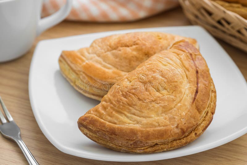 Puff Pastry on Plate and Coffee Cup Stock Image - Image of food, snack ...