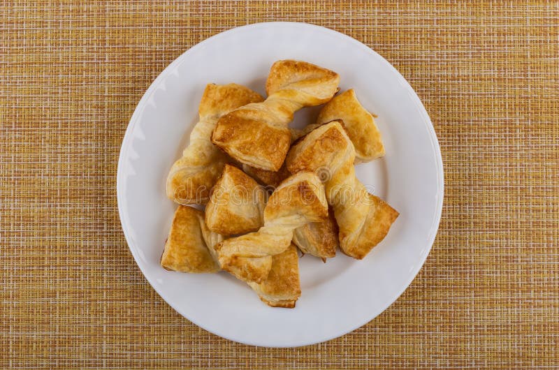 Puff Pastry in Plate on Mat. Top View Stock Photo - Image of food ...