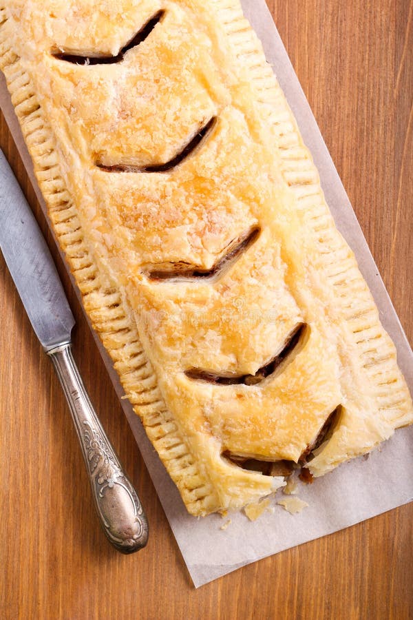 Homemade Puff Pastry Flan with Plums. Delicious Rectangular Gale Stock ...