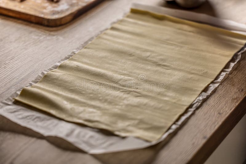 Puff Pastry Rolled Out on Baking Paper Ready for Processing Stock Image ...