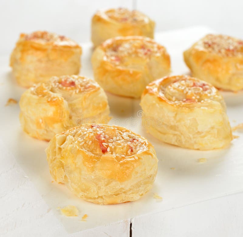Puff Pastry Rolls with Cheese Stock Photo - Image of close, white: 30058072