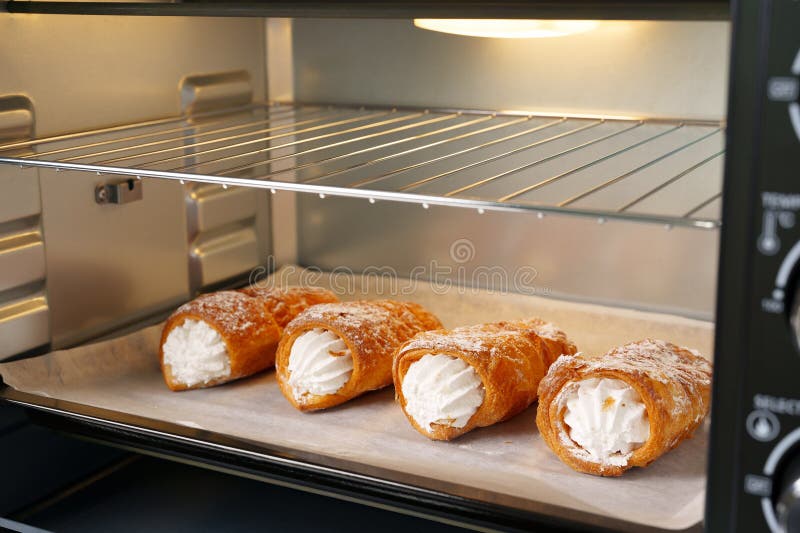 Puff Pastry Rolls with Cream in Oven Close Up Photo Stock Image - Image ...