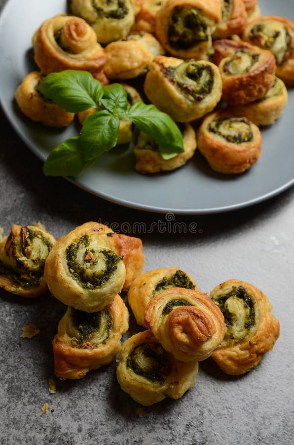 Puff Pastry Rolls with Spinach and Greek Cheese Filling Stock Photo ...