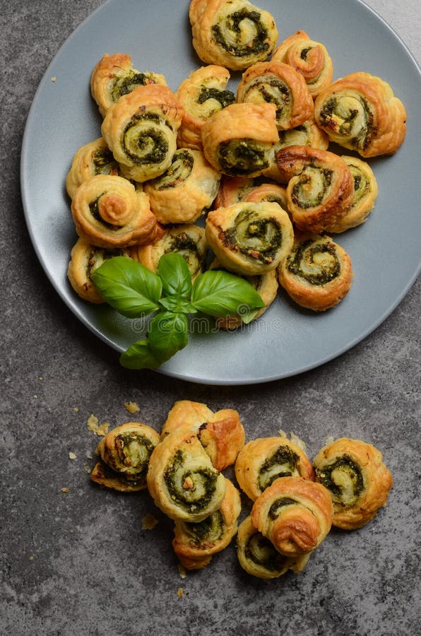 Puff Pastry Rolls with Spinach and Greek Cheese Filling Stock Photo ...