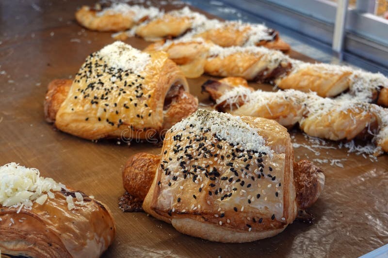 Puff Pastry Sausage Rolls in Bakery Shop Stock Image - Image of comfort ...