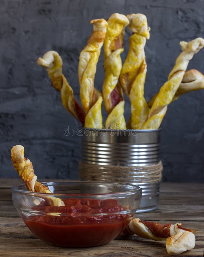 Puff Pastry Sticks with Bacon Stock Image - Image of flavored, homemade ...